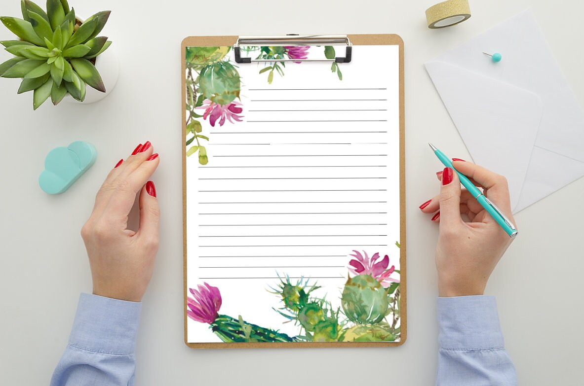Succulents Cute Stationery, Unlined & Lined Stationery Set, Cacti ...