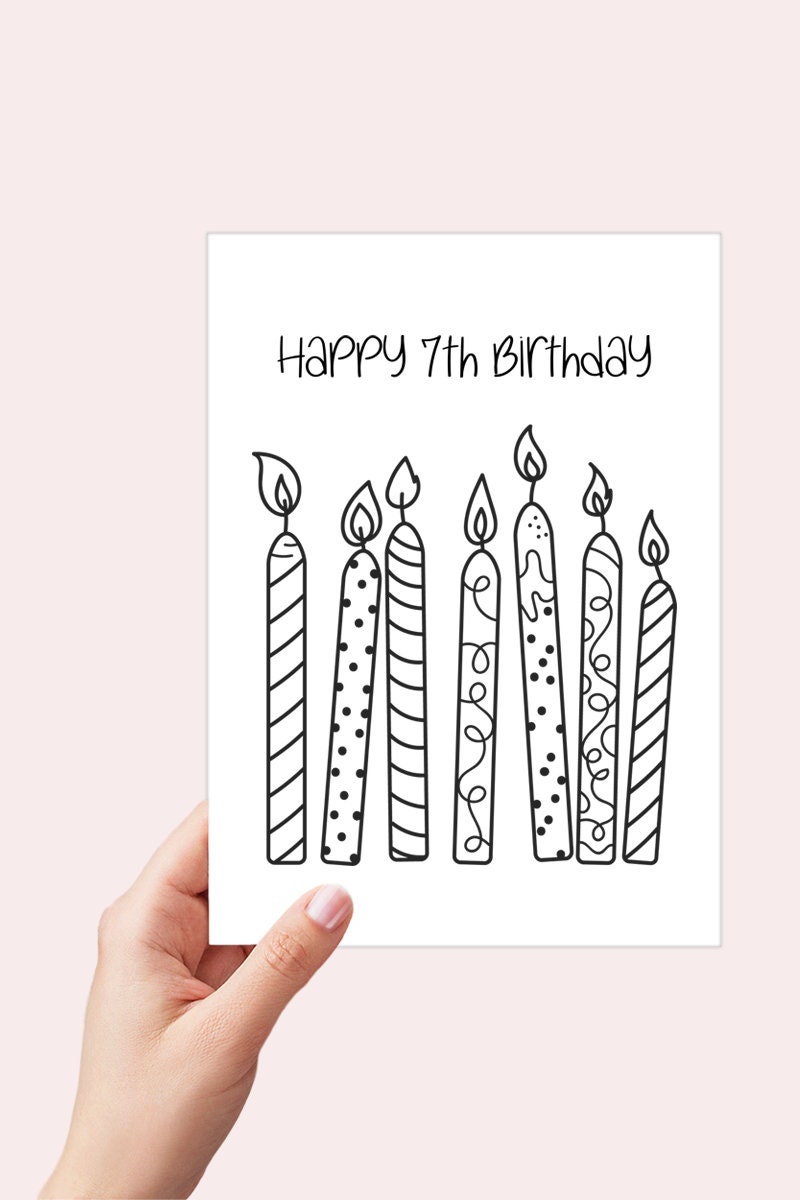 Birthday Candle Card, Happy 7th Birthday Card, Blow Out the Candles ...