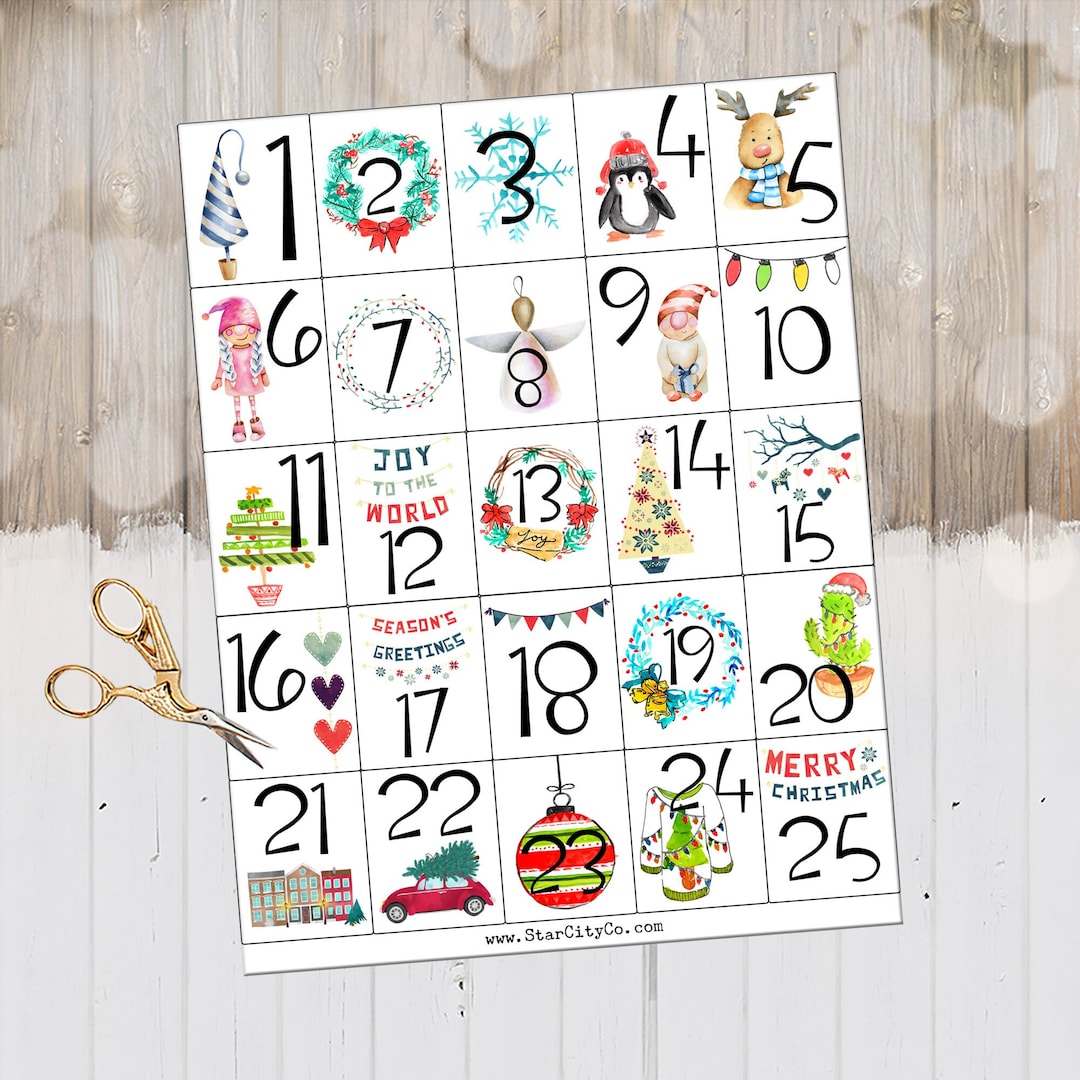 Advent Calendar Printable Numbers, DIY Printable Christmas Advent - Etsy