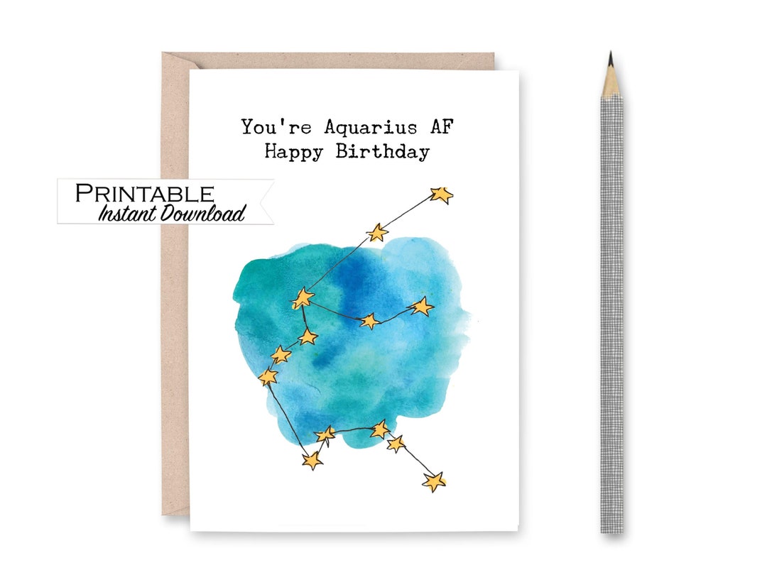 Aquarius Birthday Card Printable, Constellation Zodiac Birthday ...