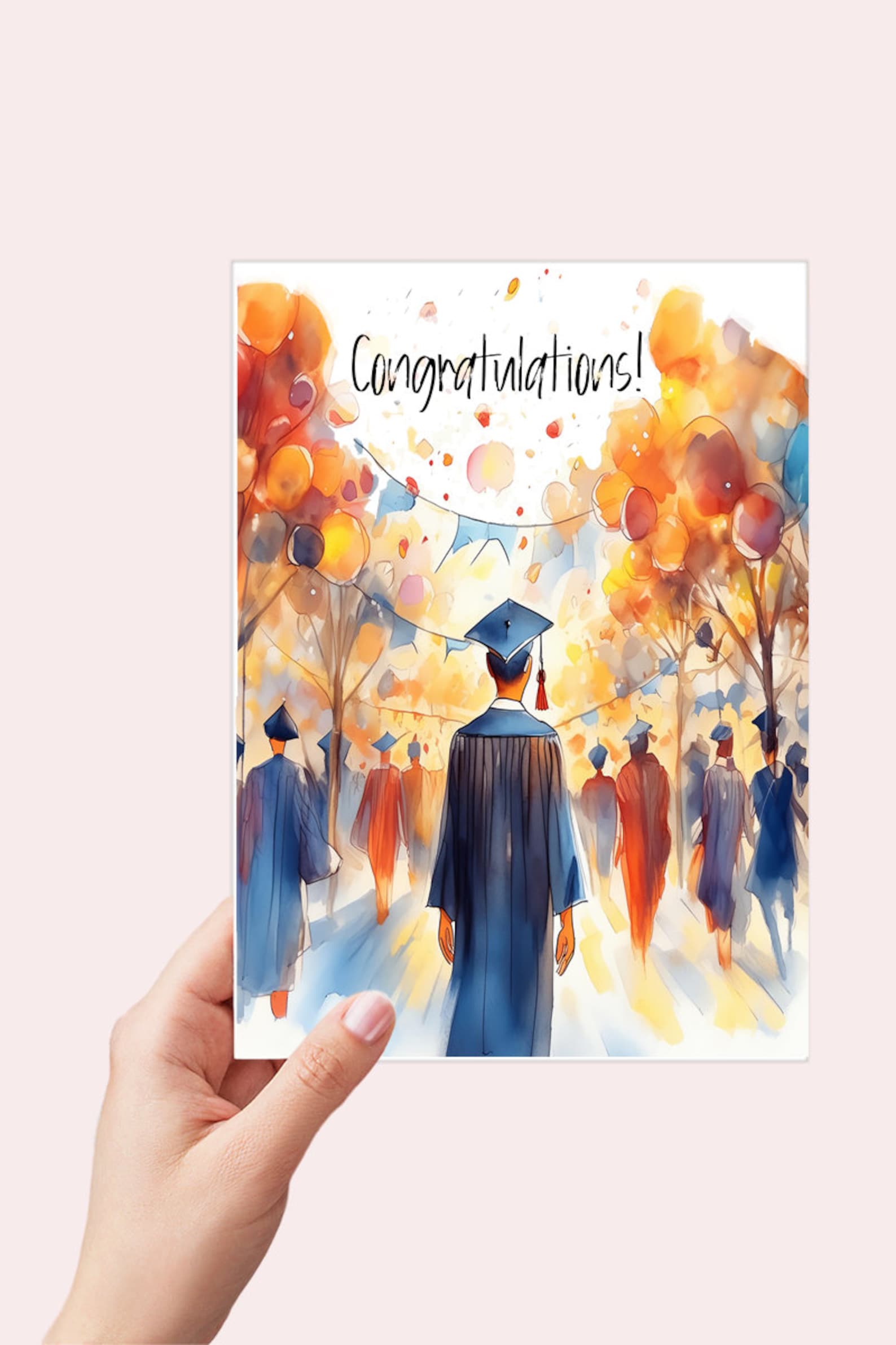 Congratulations Graduation Printable Card for Him, Balloons and Festive ...