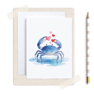 Blue Crab Valentine Card Printable, Watercolor Heart Claws Anniversary ...