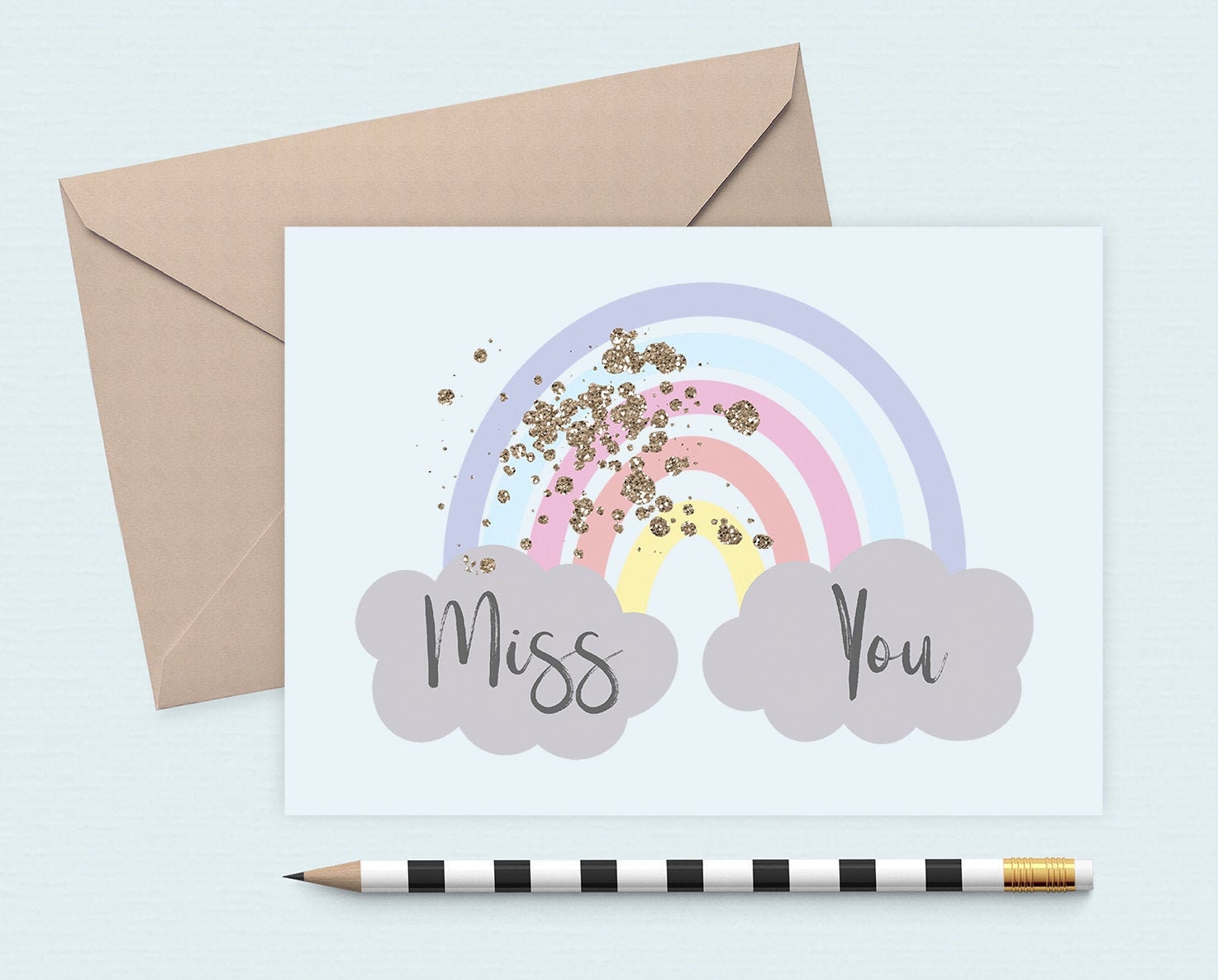 Rainbow Miss You Card, Wish You Were Here, Long Distance Card, Thinking ...