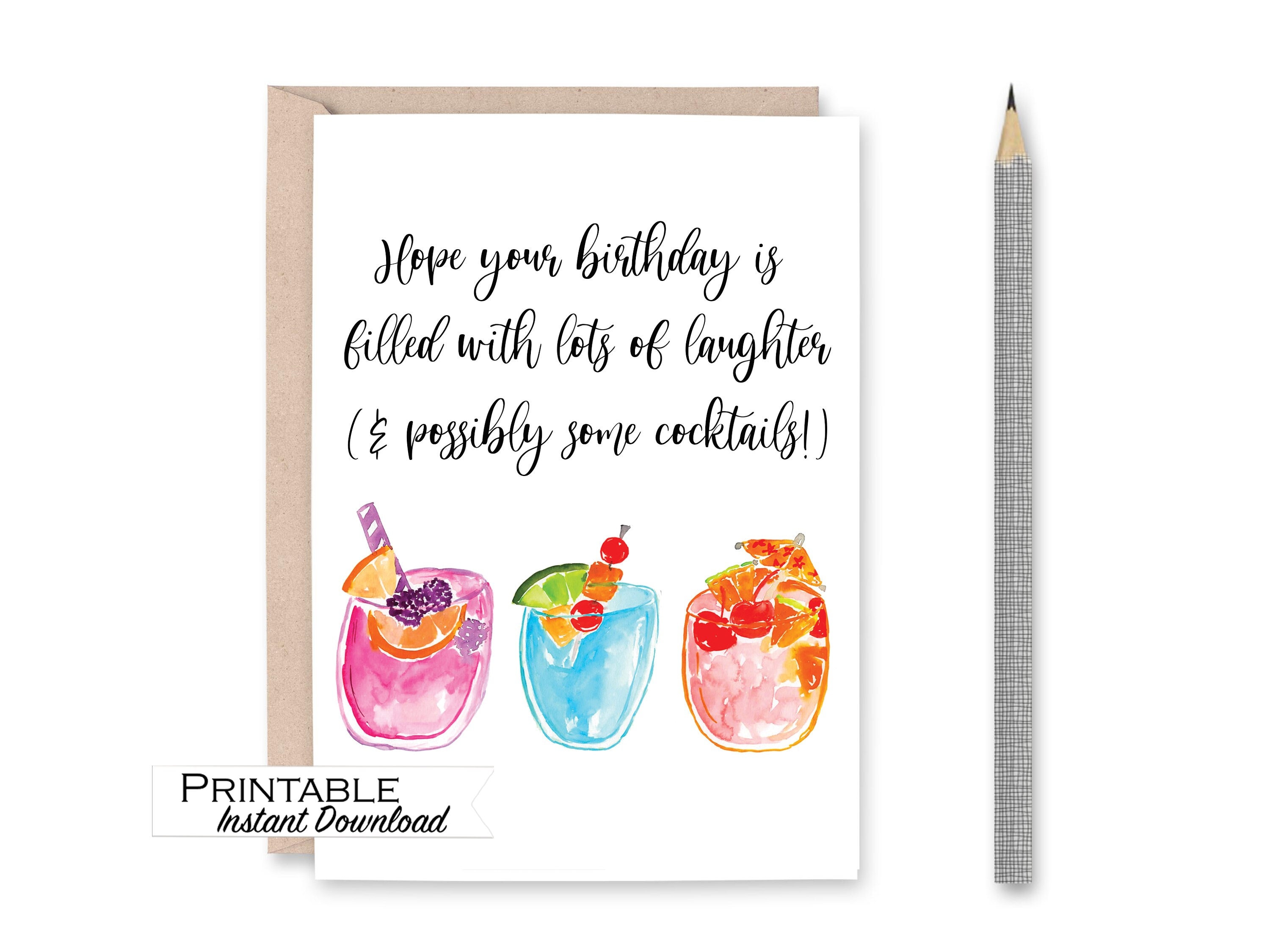 Cocktail Birthday Card Happy Hour Birthday Birthday Wishes Printable