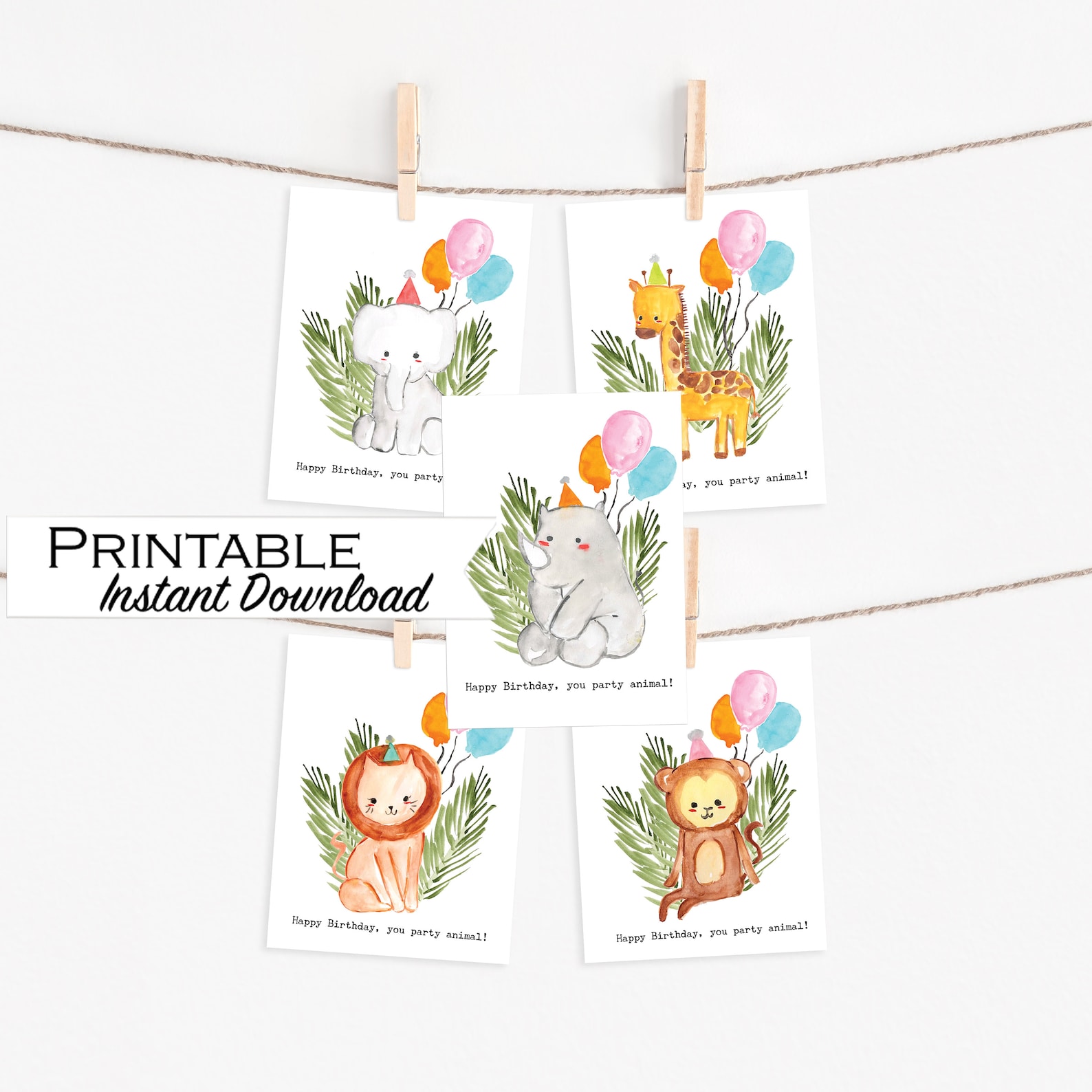 Rhinoceros Birthday Card, Rhino Happy Birthday Printable, Party Animal ...