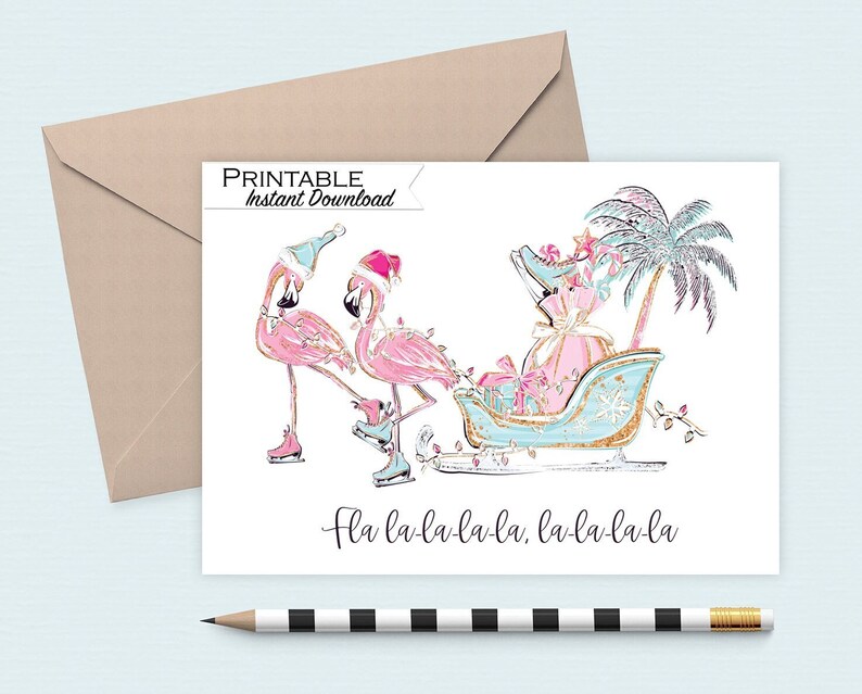 Flamingo Christmas Card Printable, Flalalalala Funny Christmas Card ...