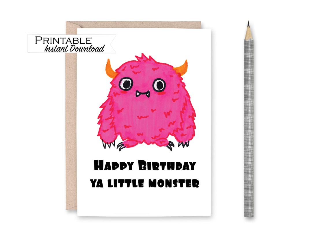 Pink Monster Birthday Card, Kids Birthday Card, Monster Party, Little ...