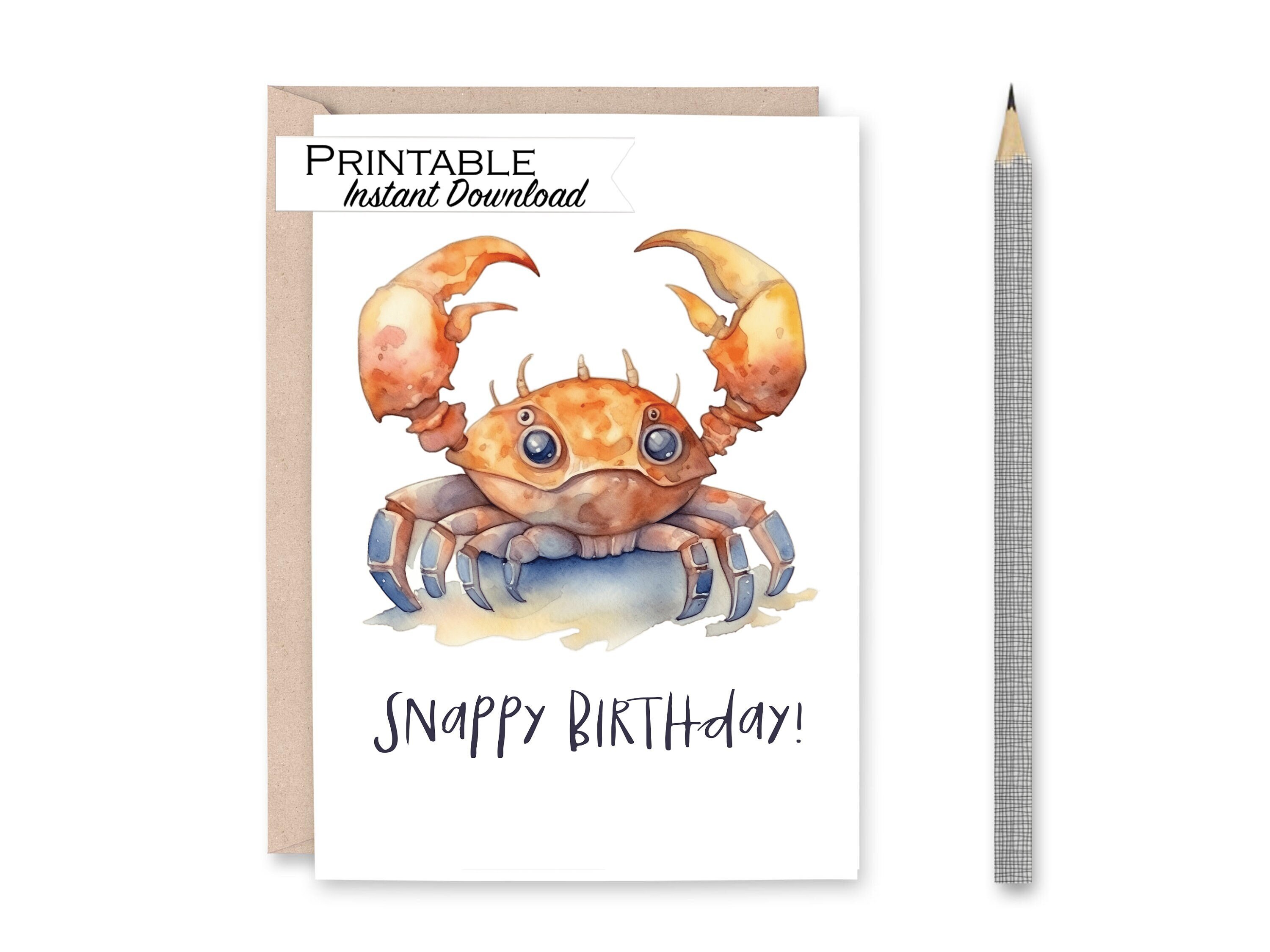 Crab Birthday Card Printable, Snappy Birthday, Crab Print, Funny ...