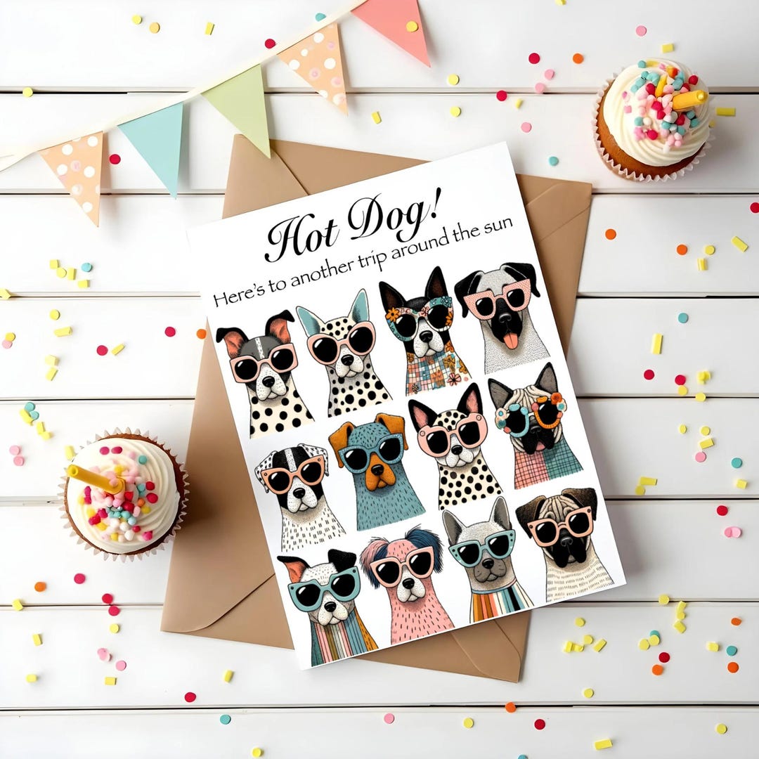 Dog Lover Pun Birthday Card Printable, Hot Dog Here's to Another Trip ...