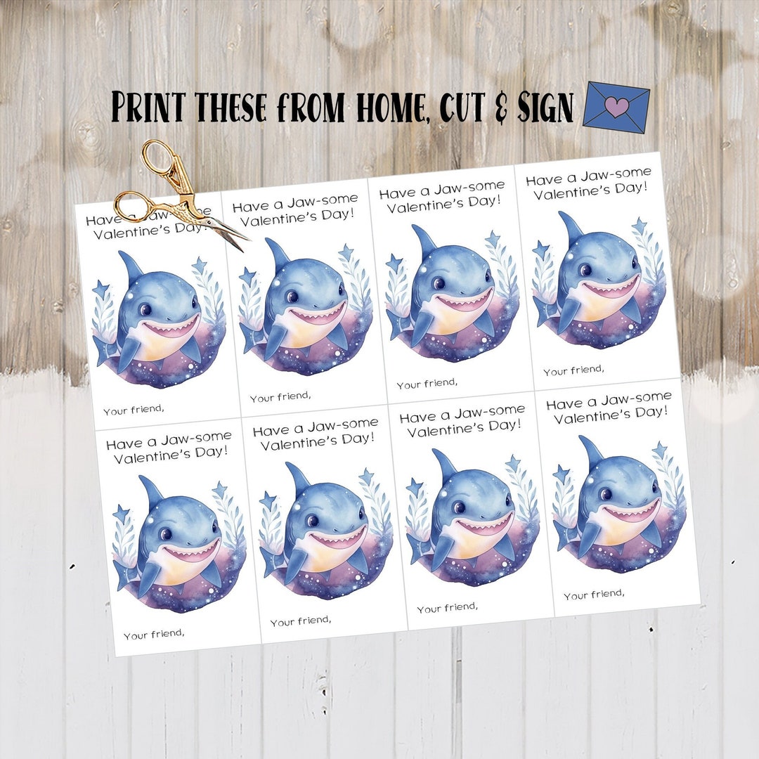 Shark Class Valentines, Printable Valentines for Kids, Non Candy School ...