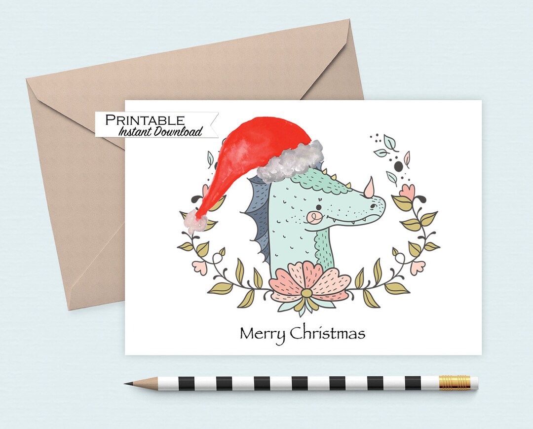 Printable Dragon Christmas Card Merry Christmas Magical - Etsy