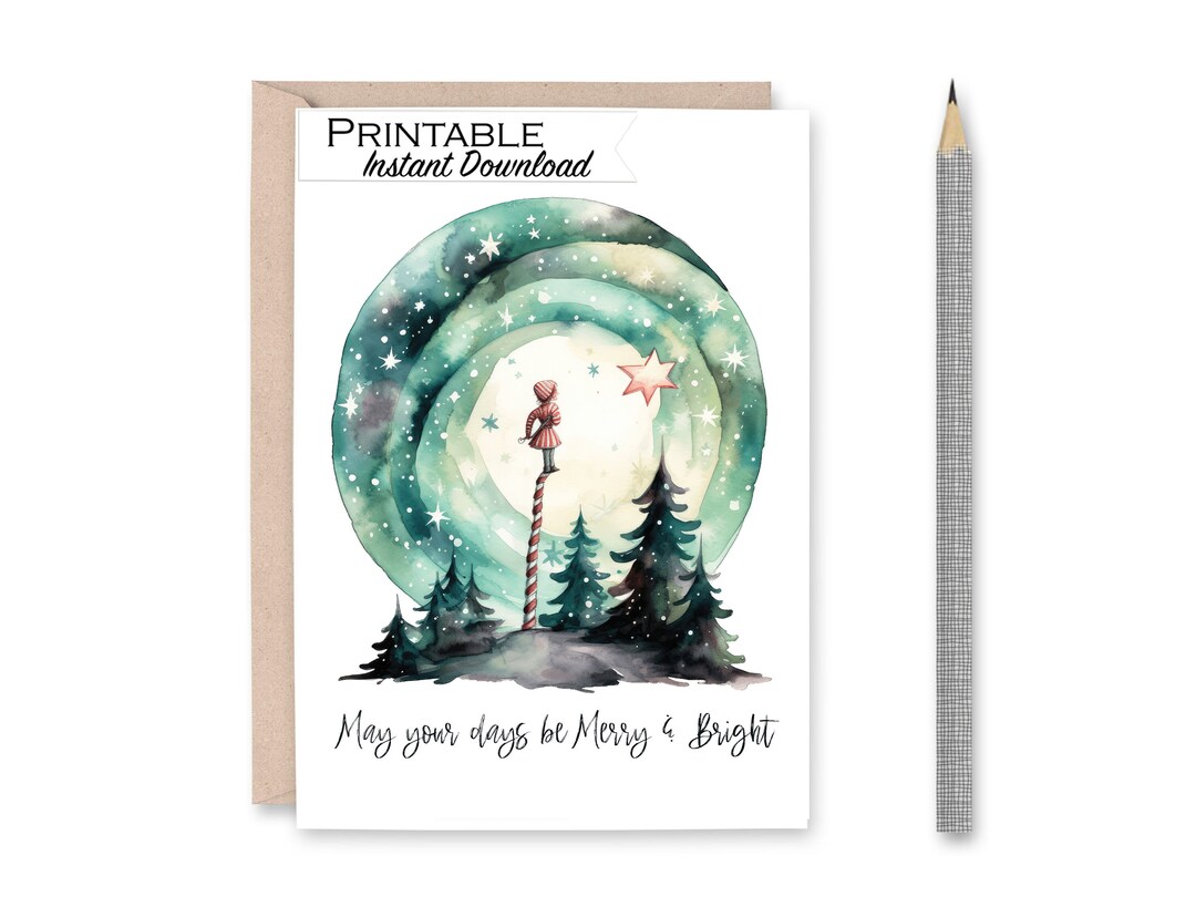 Whimsical Christmas Card Printable May Your Days Be Merry & - Etsy