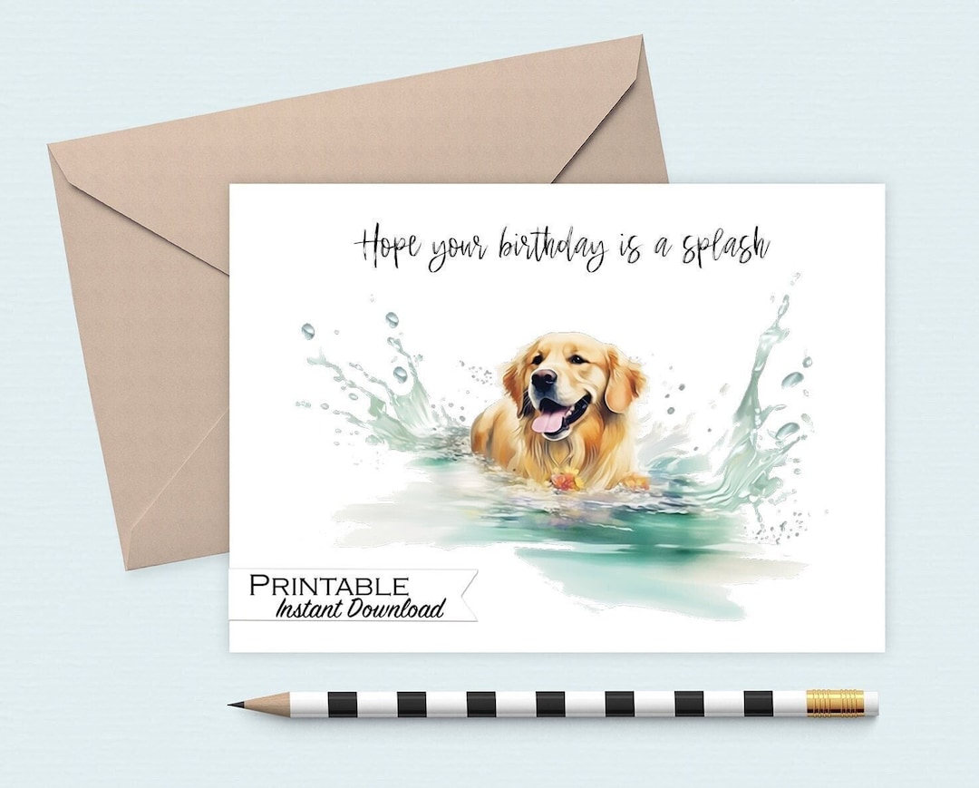 Golden Retriever Printable Birthday Card, Golden Retriever Gifts, Card ...