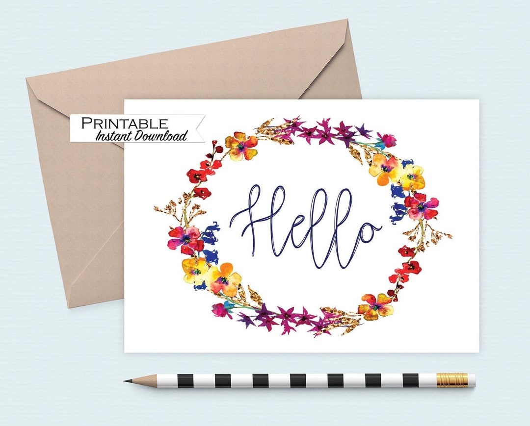Floral Hello Card Printable, Just Because Card, Hello Fall Instant ...