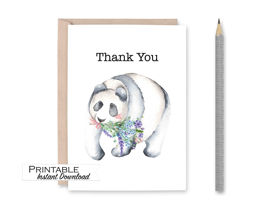 Panda Thank You Notes, Panda Bear and Lavender Thank You Card, Panda ...