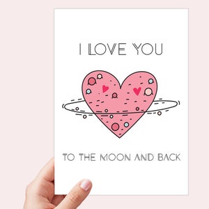 I Love You to the Moon and Back Printable Heart Card, Anniversary Card ...