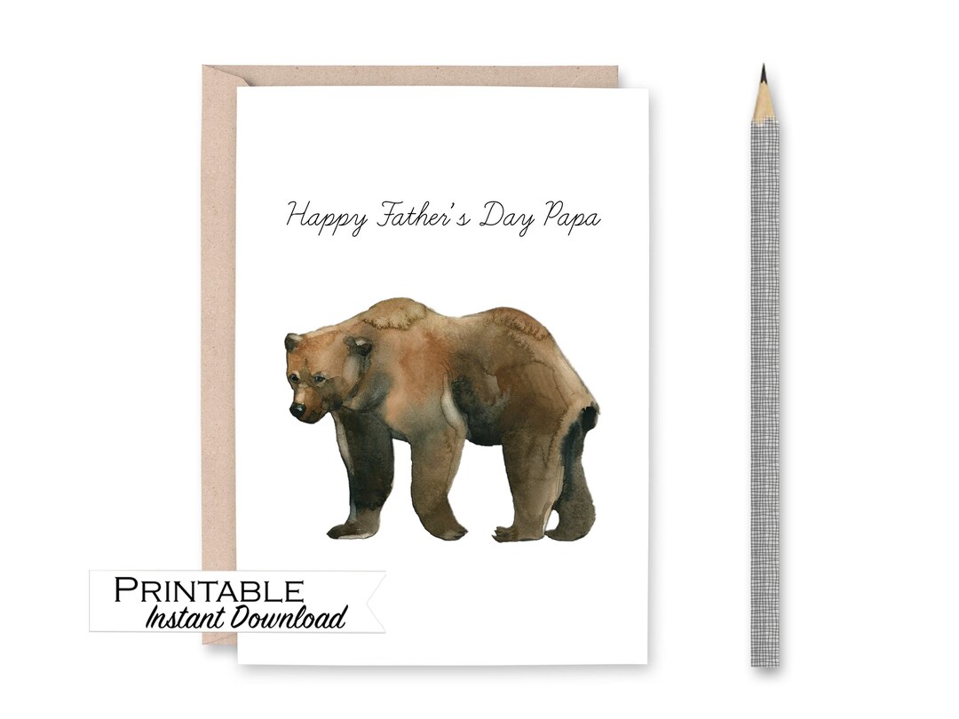Papa Bear Fathers Day Card Watercolor Printable, Card for Grandpa ...