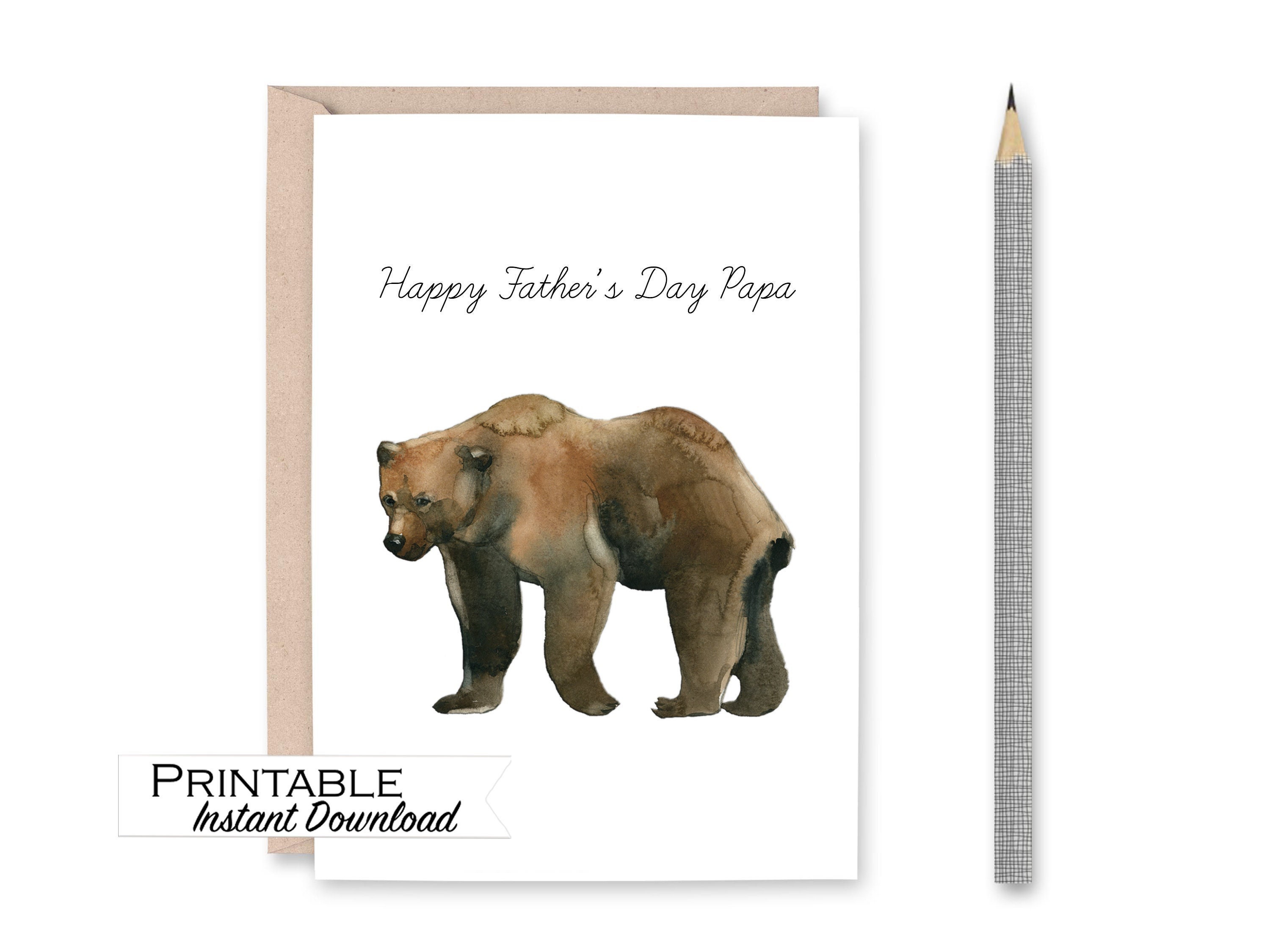 Papa Bear Fathers Day Card Watercolor Printable, Card for Grandpa ...