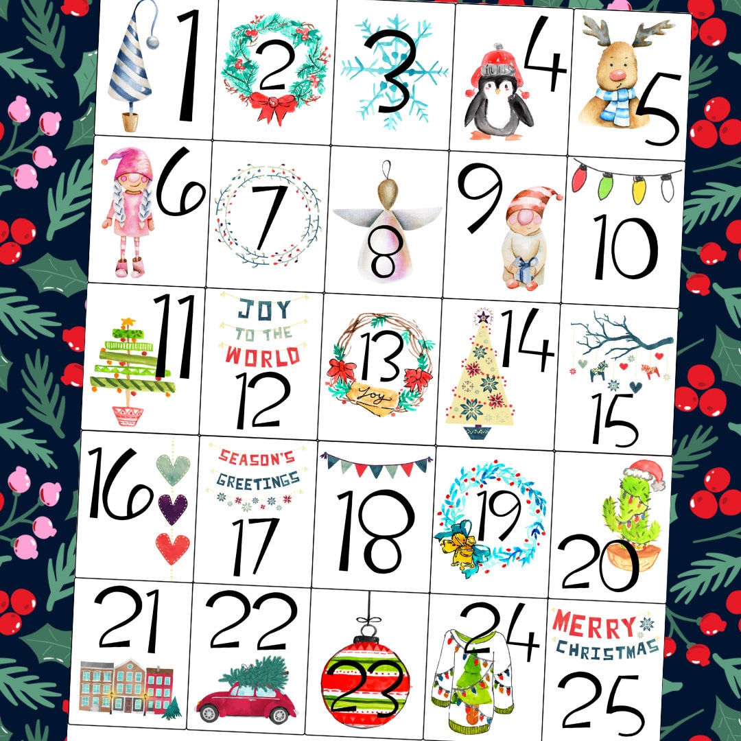 Advent Calendar Printable Numbers, DIY Printable Christmas, Merry ...