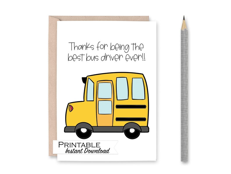 Bus Driver Gift Thank You Card Printable, End of School Appreciation ...