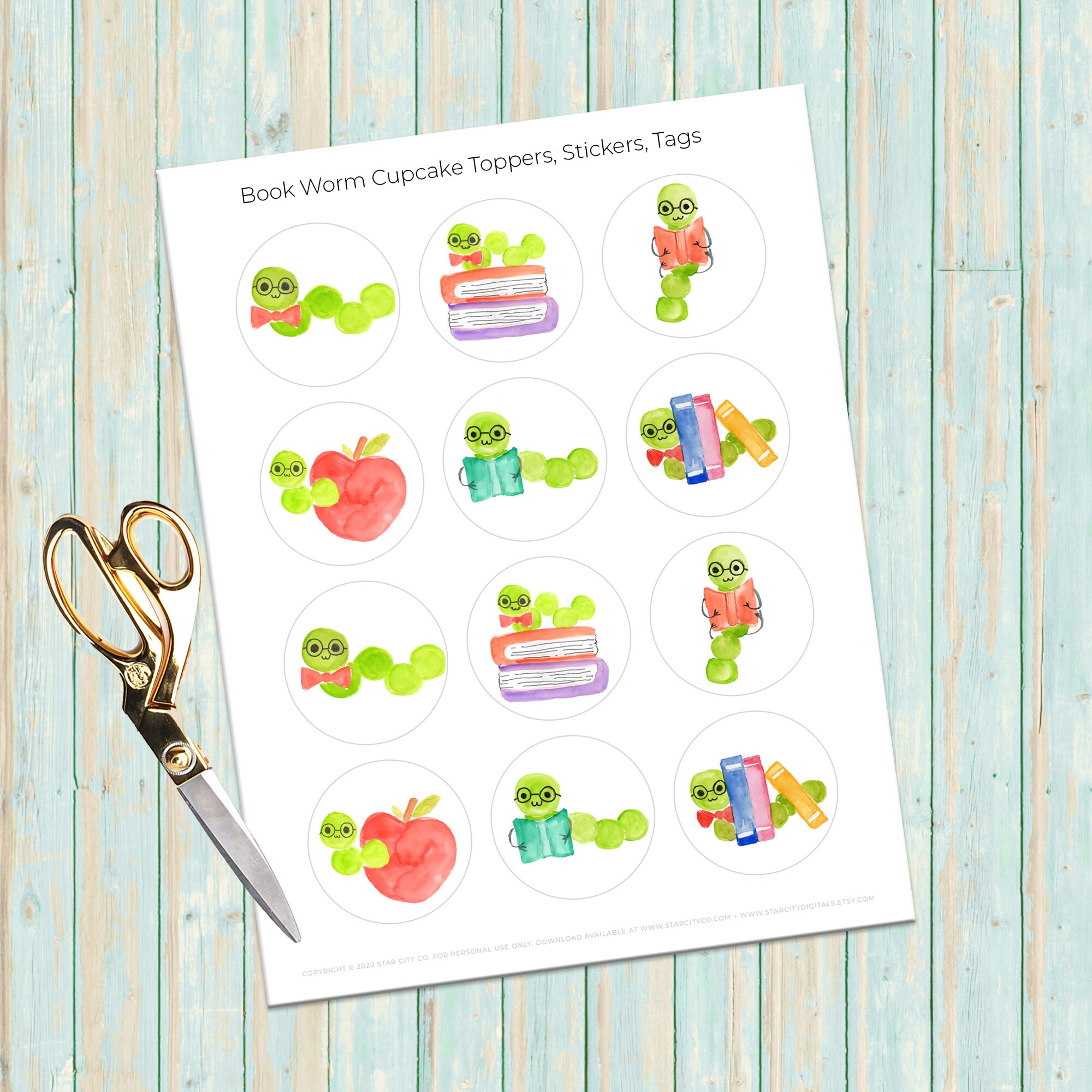 Bookworm Cupcake Toppers Printable for a Bookworm Party, Printable ...
