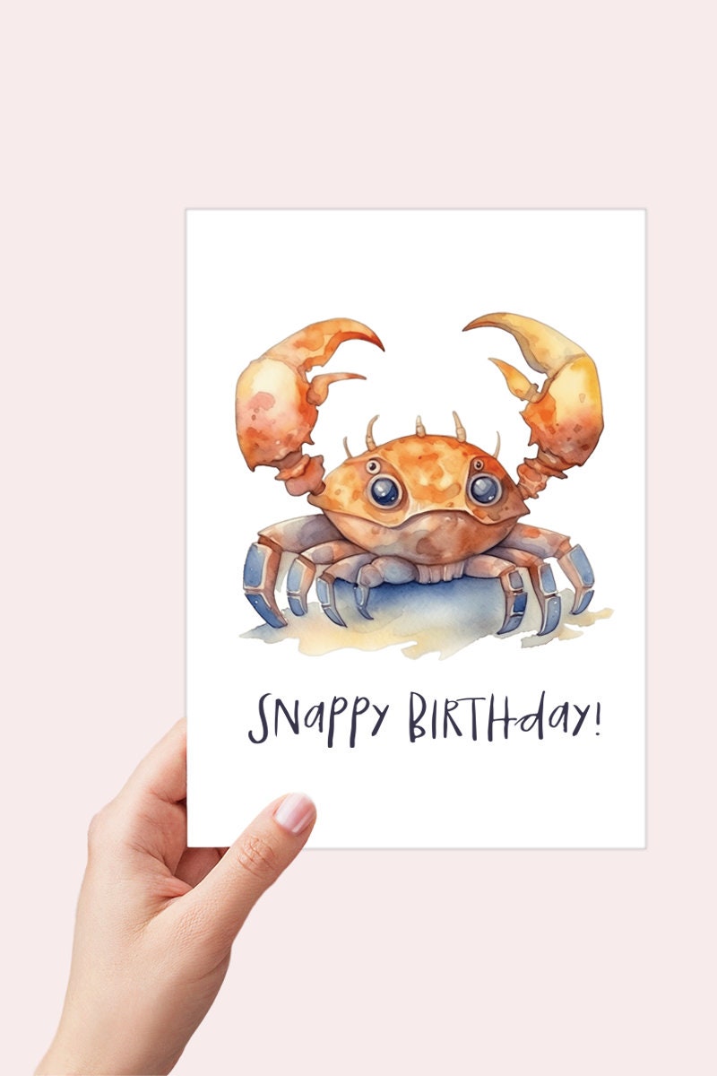 Crab Birthday Card Printable, Snappy Birthday, Crab Print, Funny ...