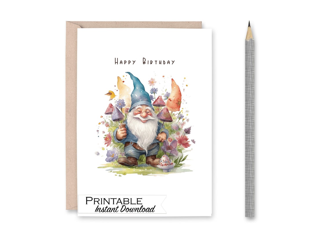 Gnome Birthday Card Printable, Cottagecore Birthday, Unique Birthday ...