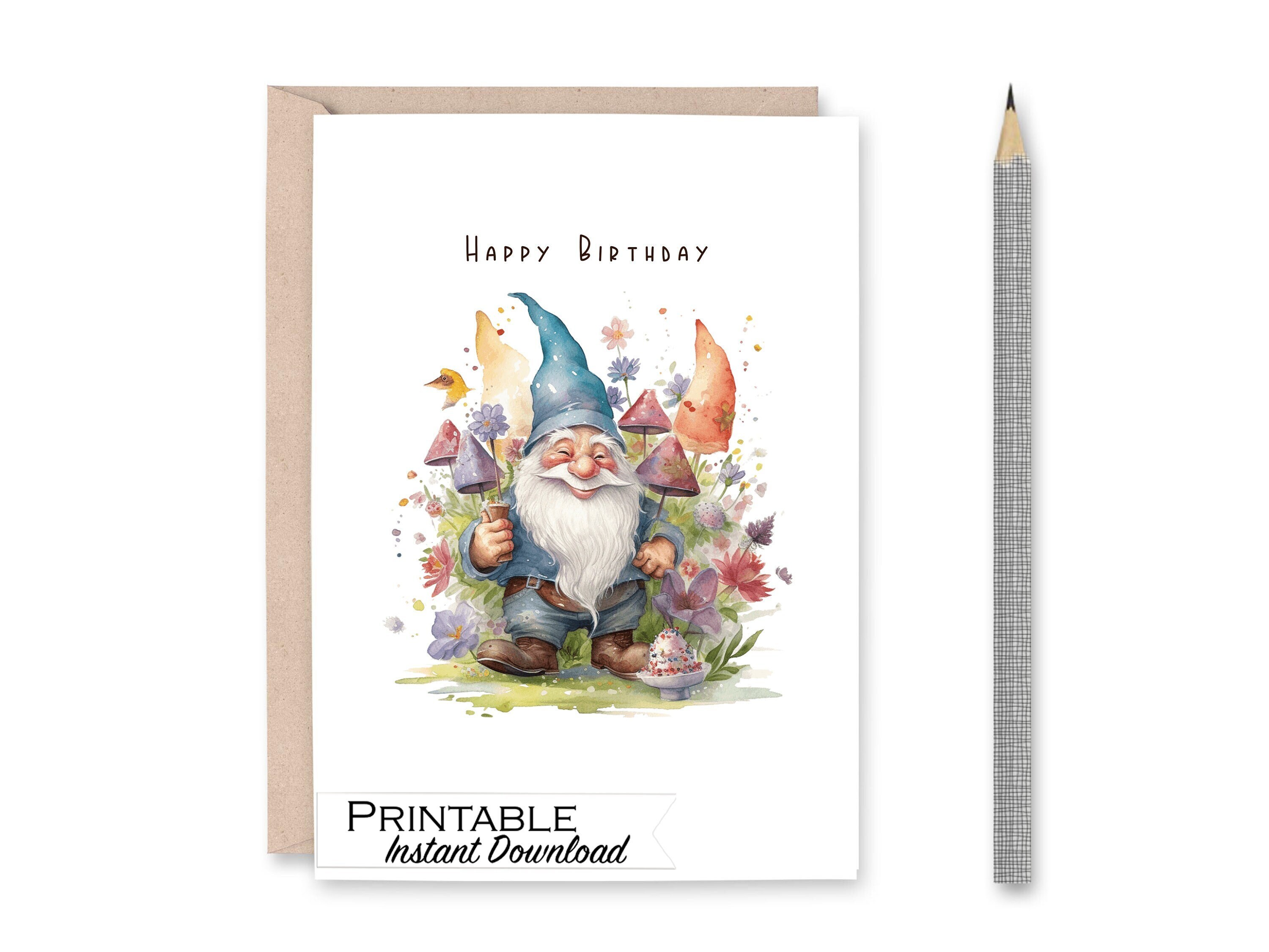 Gnome Birthday Card Printable, Cottagecore Birthday, Unique Birthday ...