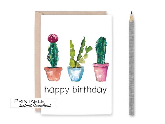 Cactus Birthday Card Printable Succulents Plant Lover Happy - Etsy