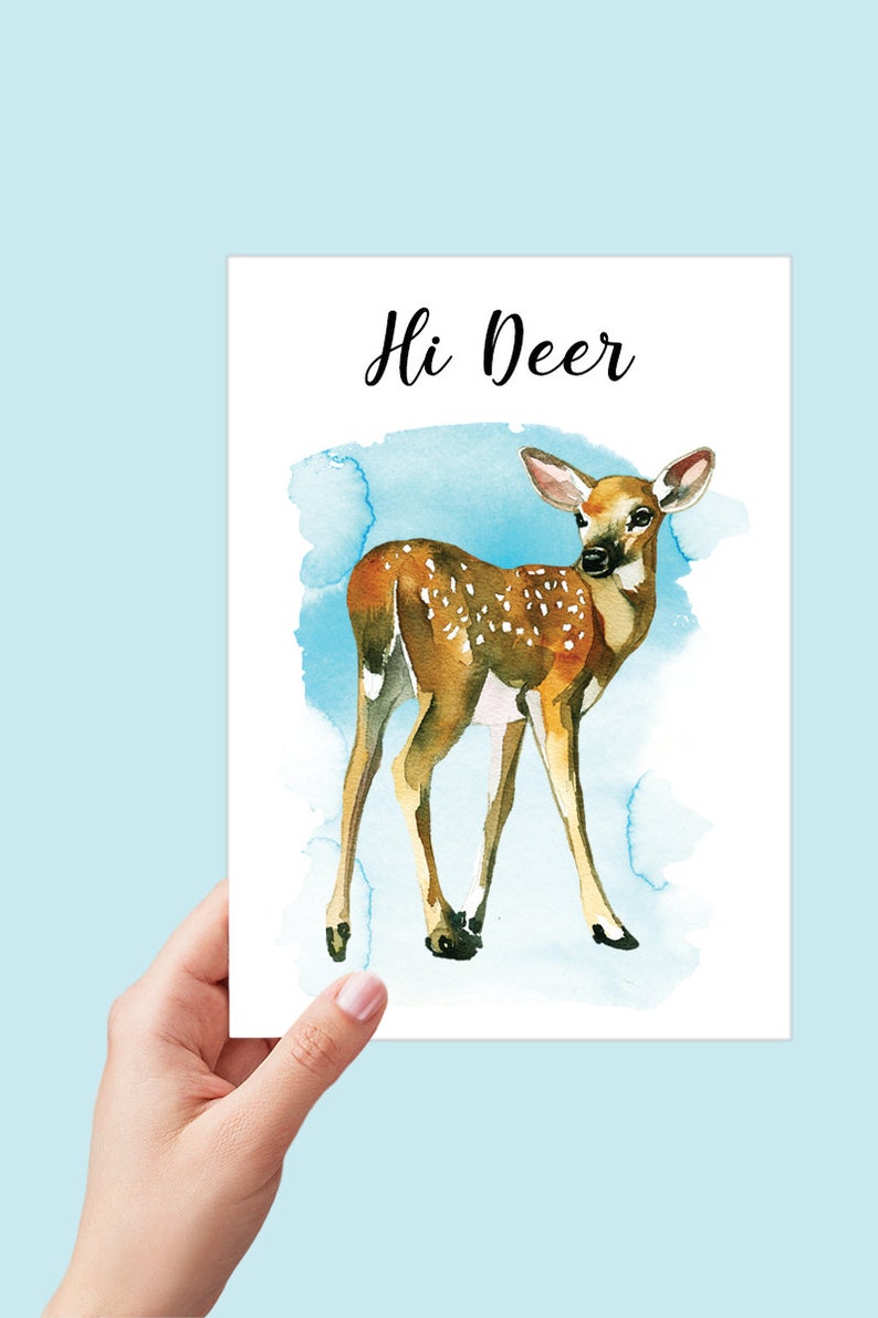 Nature Greeting Card, Hi Deer, Baby Deer Card, Wildlife Art Card, Just ...