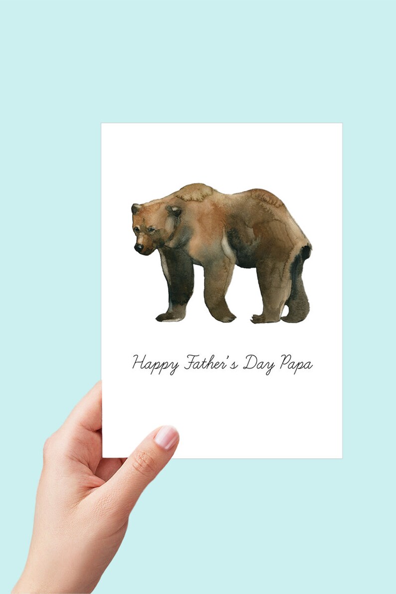 Papa Bear Fathers Day Card Watercolor Printable, Card for Grandpa ...