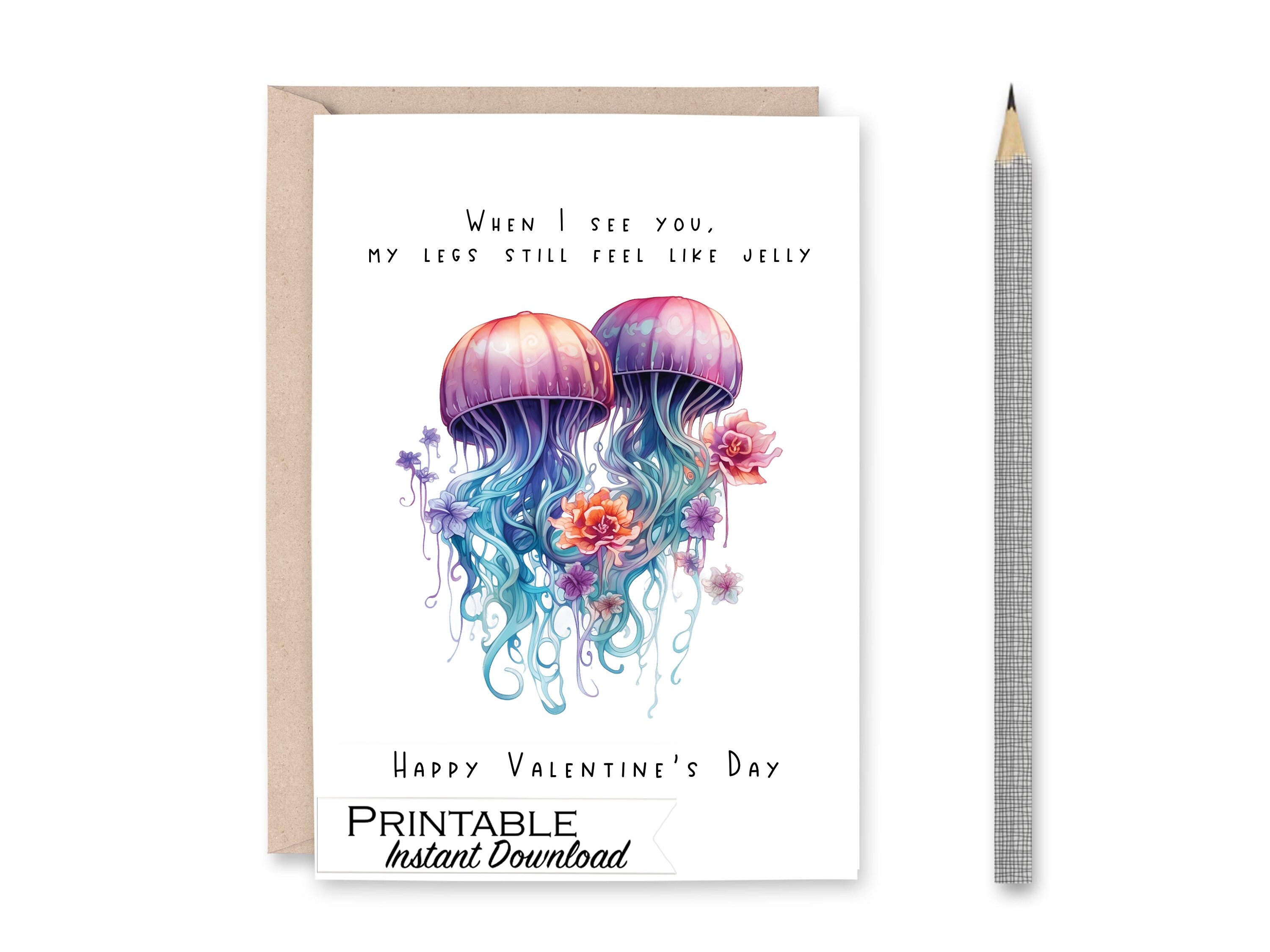 Jellyfish Valentines Card Printable, Watercolor Jellyfish Art, Punny ...