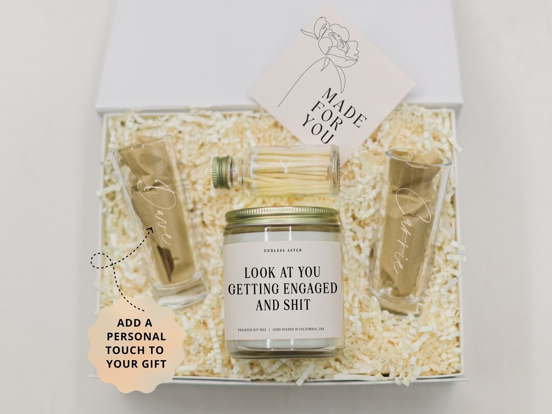 Custom Engagement Gift Box for Couple, Funny Candle and Champagne ...