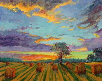 Fall Pumpkin Watercolor Hay Bale Country Autumn Wall Art - Etsy