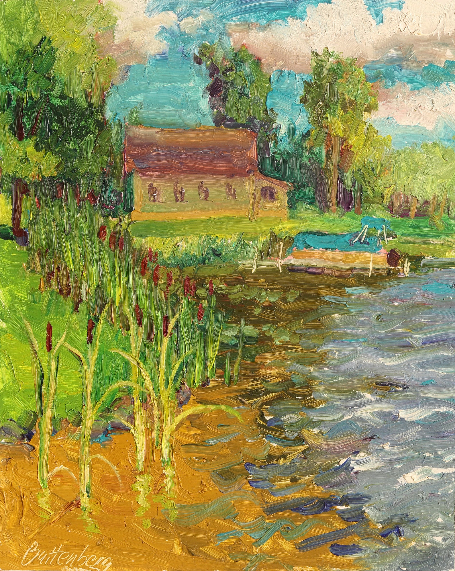 Cattail Oil Painting, Plein Air Oil Painting, Hand Painted, Original ...