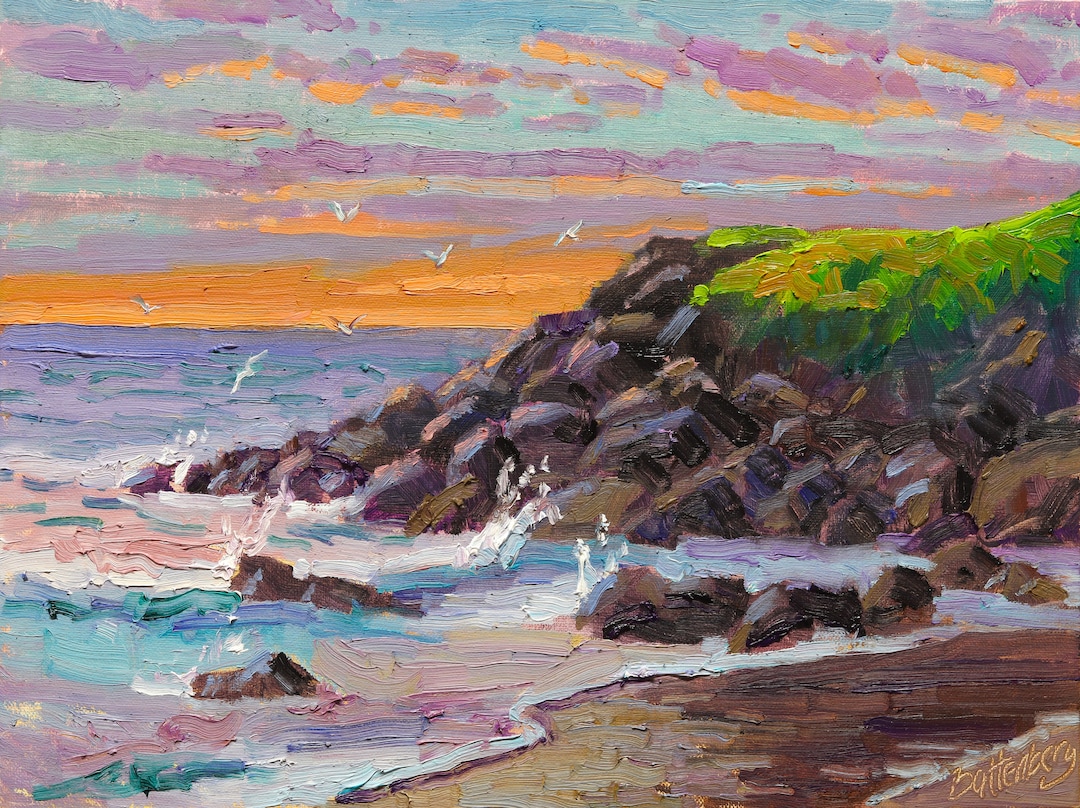 Gentle Surf, Original Oil Painting, Sunset Paintings, Seashore Art ...