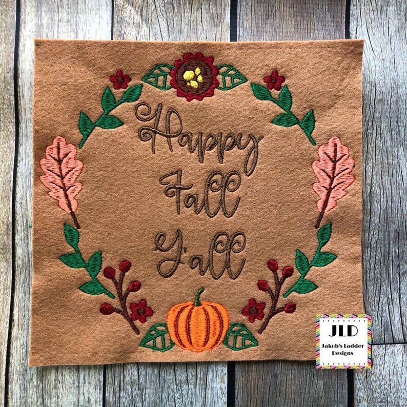 Happy Fall Y'all Wreath Embroidery Design in Three Sizes | Etsy