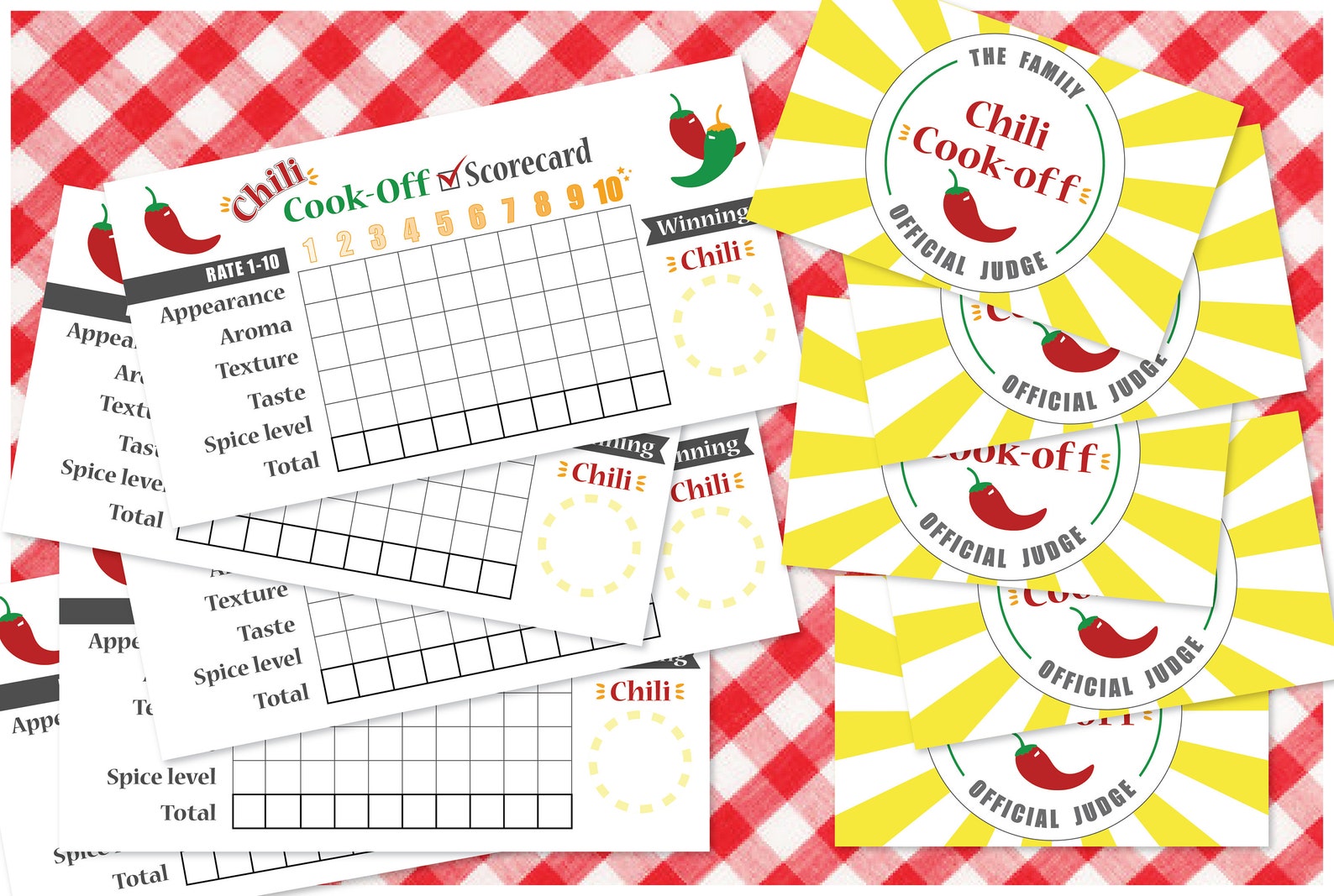 Chili Cook-off Judge Badges and Scorecard - Etsy