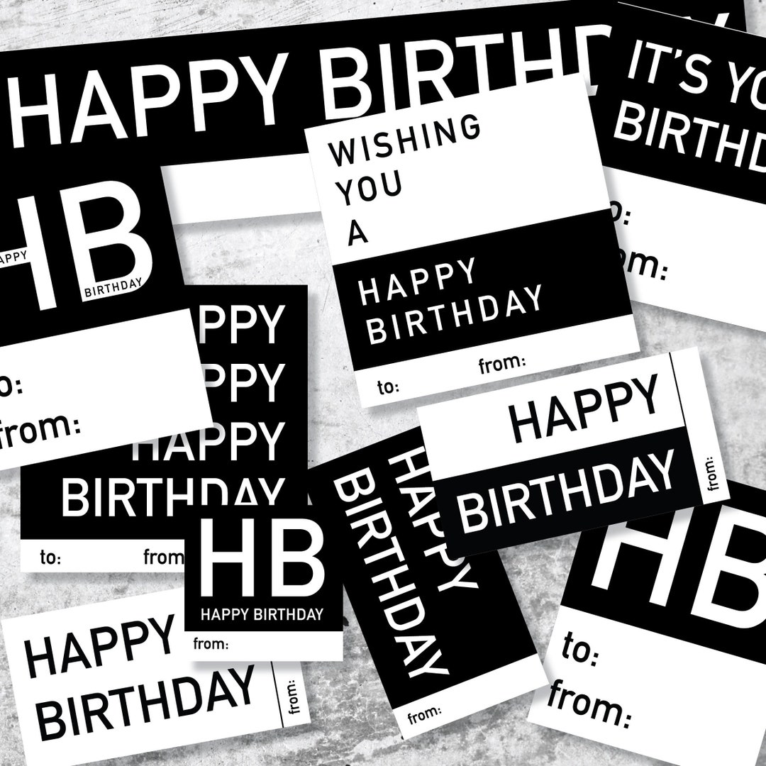 Birthday Tags Bold Black and White - Etsy