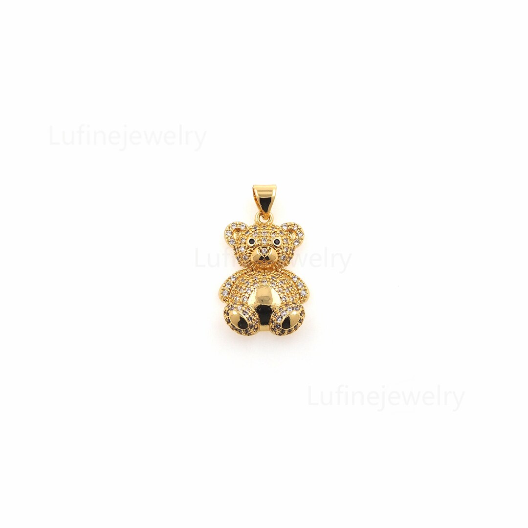 18K Gold Filled Bear Pendant,cz Micro Pave Bear Charm Necklace for DIY ...