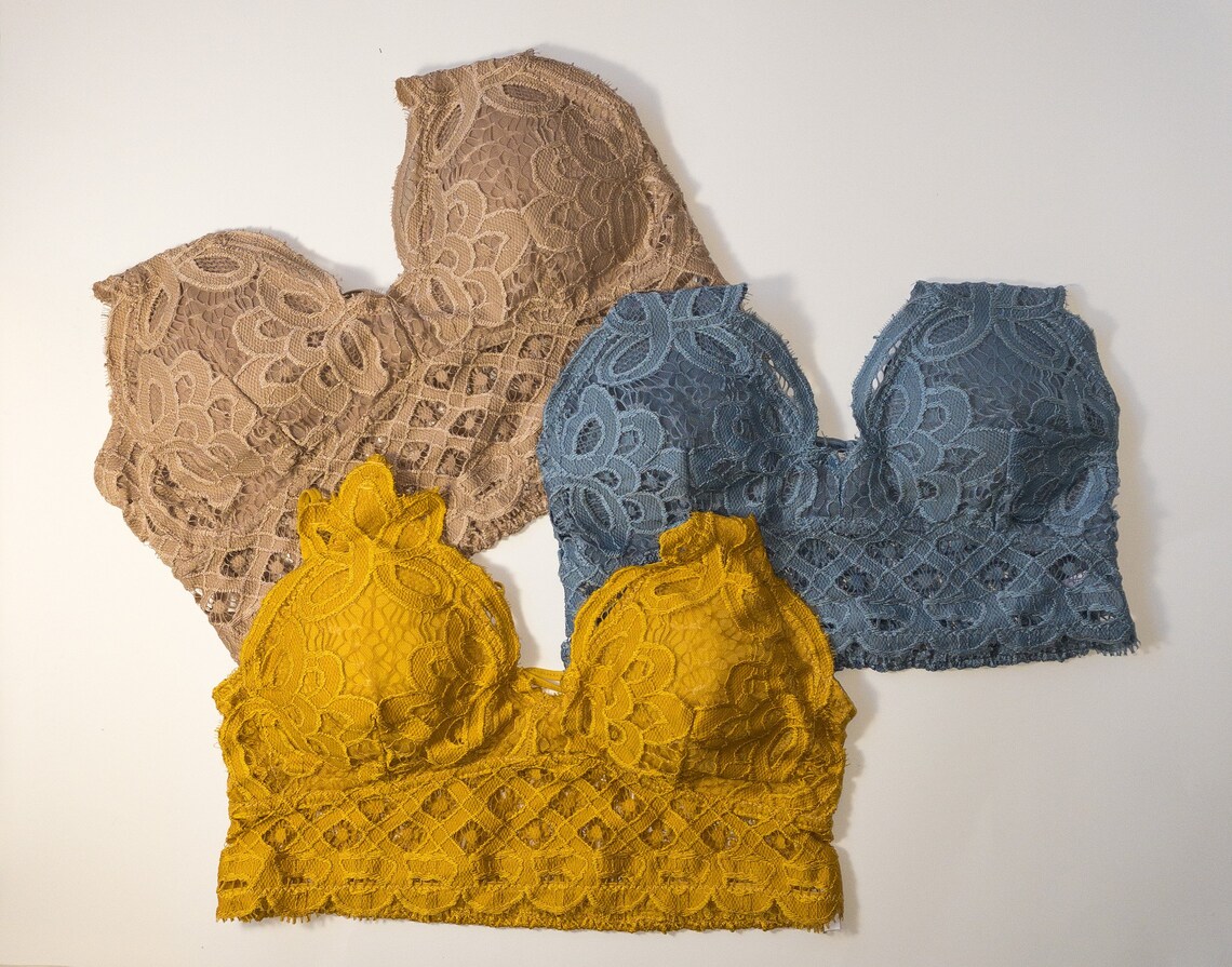 Floral Lace Crochet Bralette - Multi Color, Padded, Diamond Shape ...