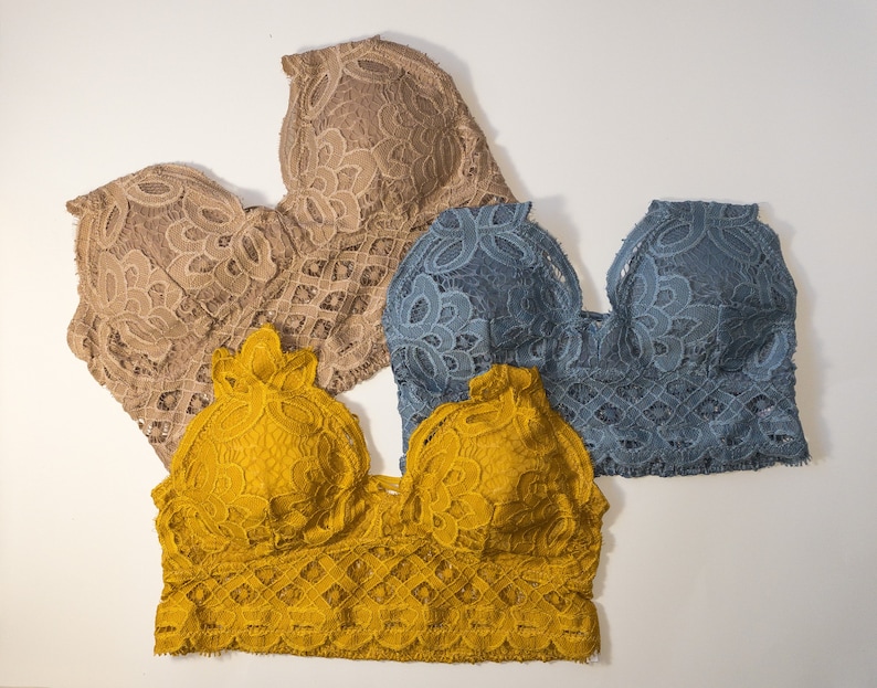 Floral Lace Crochet Bralette - Multi Color, Padded, Diamond Shape ...