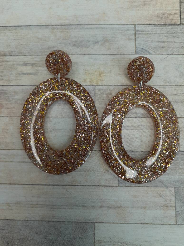 Tri Colored Fleck Resin Statement Earrings Silver Gold and - Etsy UK