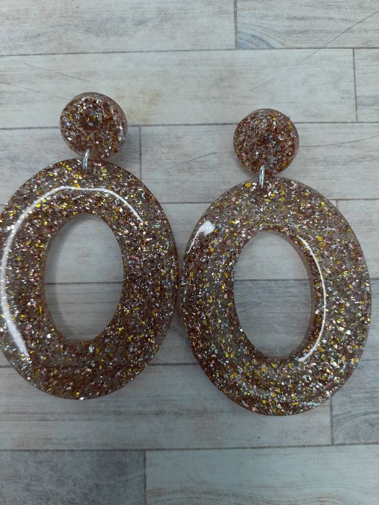 Tri Colored Fleck Resin Statement Earrings Silver Gold and - Etsy UK