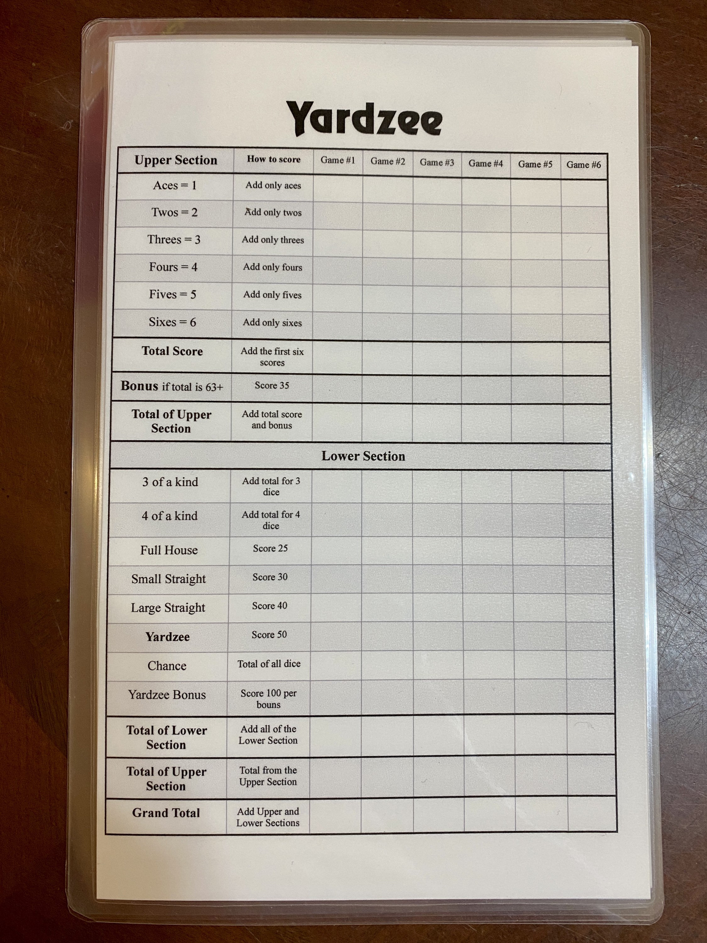 Yardzee Score Cards - Etsy