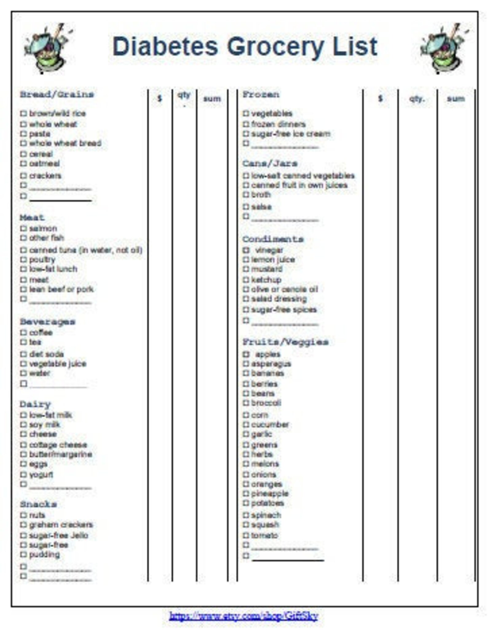 Printable Diabetic Grocery List Free Pdf Download Browse Our Example Of Diabetic Meal Plan 
