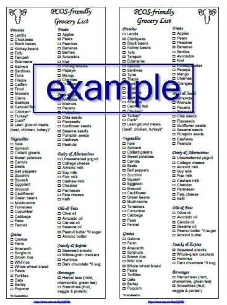 PCOS Diet Foods Grocery Shopping List Instant Download 2 in 1 PDF - Etsy