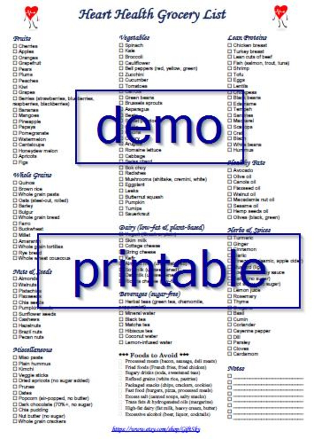 Heart Health Extended Cardiovascular Foods List Shopping List Printable ...