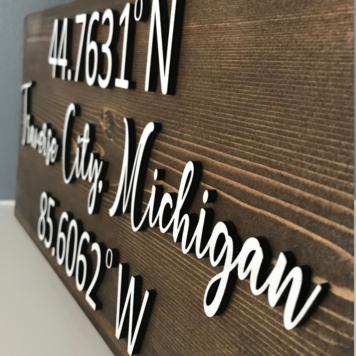 Coordinate City Sign Wood Lat Long Sign 3D Latitude | Etsy