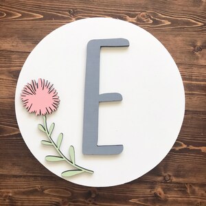 3D Round Initial Sign; Round Sign Flower; Round Floral Sign Initial ...
